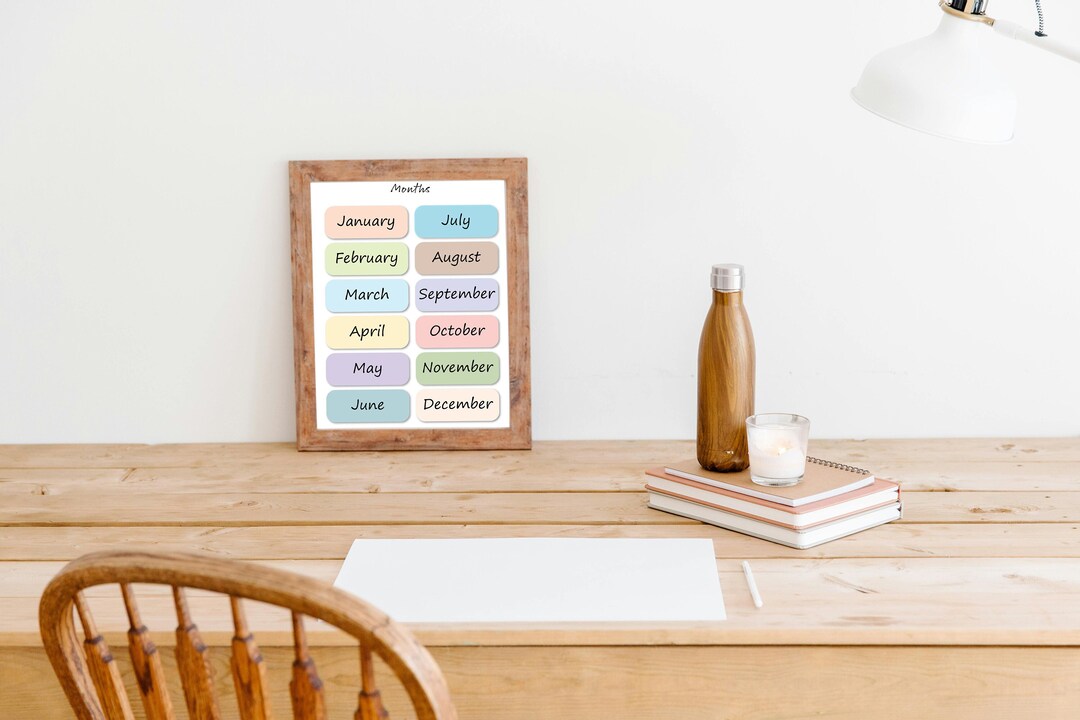 Months Educational Chart Digital Files A1, A2, A3, A4 Colouful ...