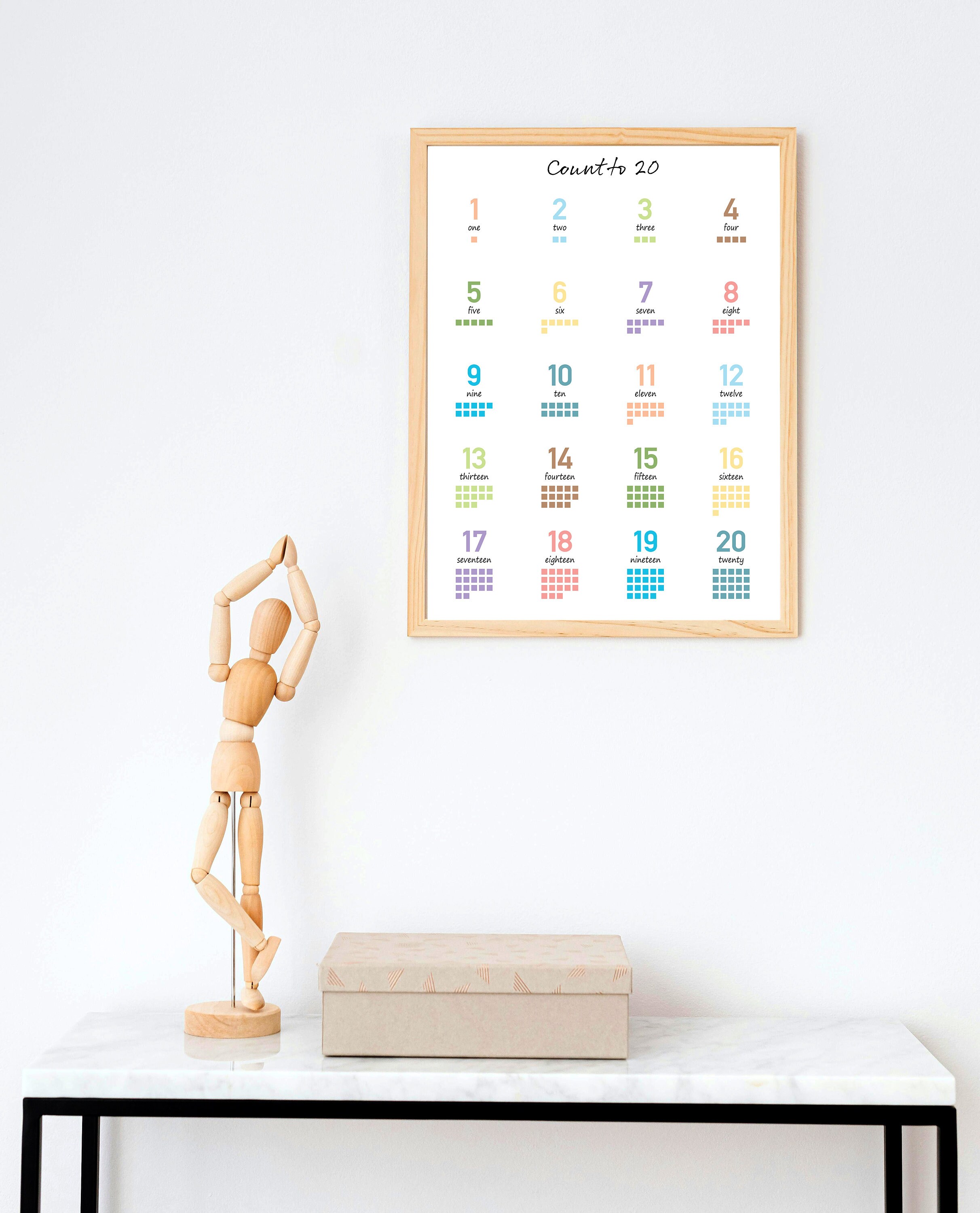 Count to 20 Number Chart Digital Files A1, A2, A3, A4 Maths Educational ...