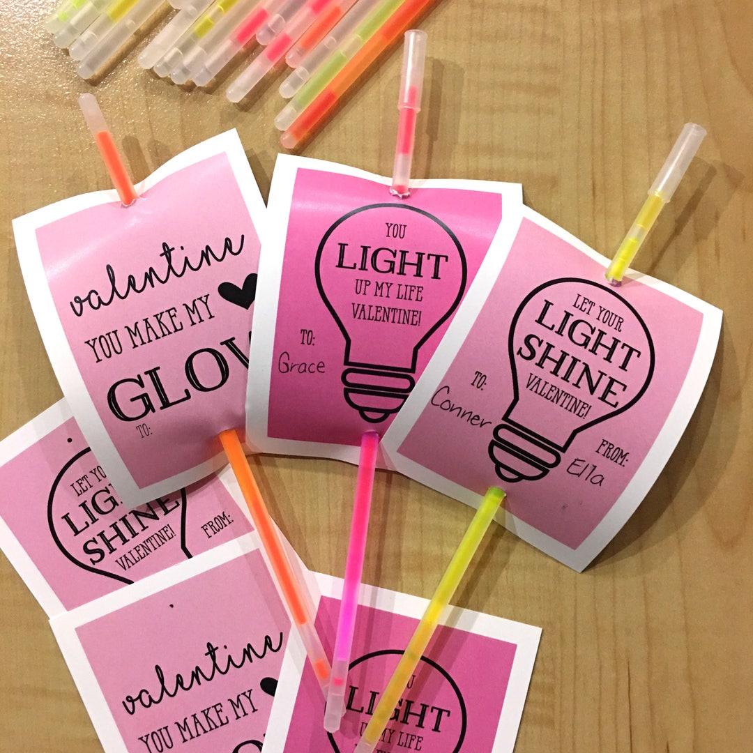 Pink Glow Stick Valentines INSTANT DIGITAL DOWNLOAD - Etsy