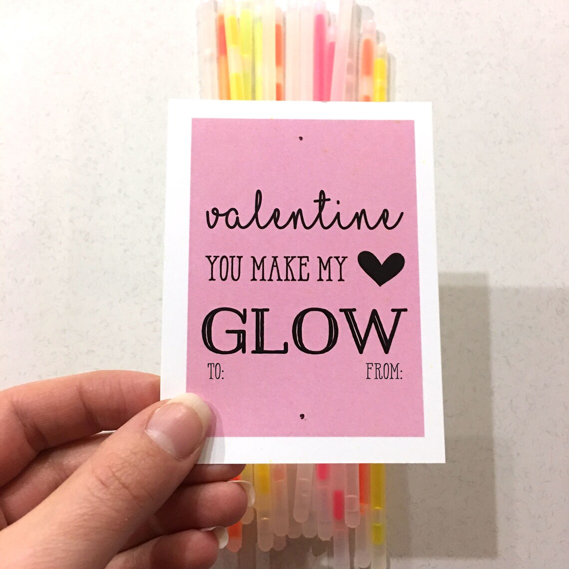 Pink Glow Stick Valentines INSTANT DIGITAL DOWNLOAD - Etsy