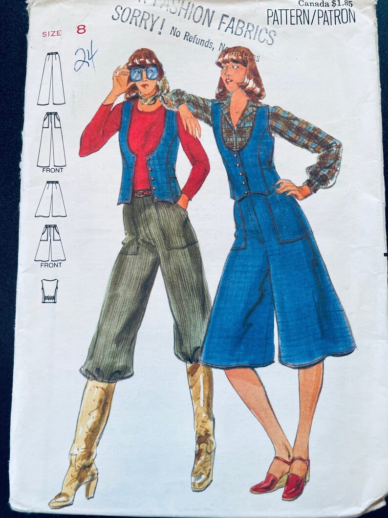1979 Butterick 5529 Vest Culottes & Pants Size 8 Uncut - Etsy