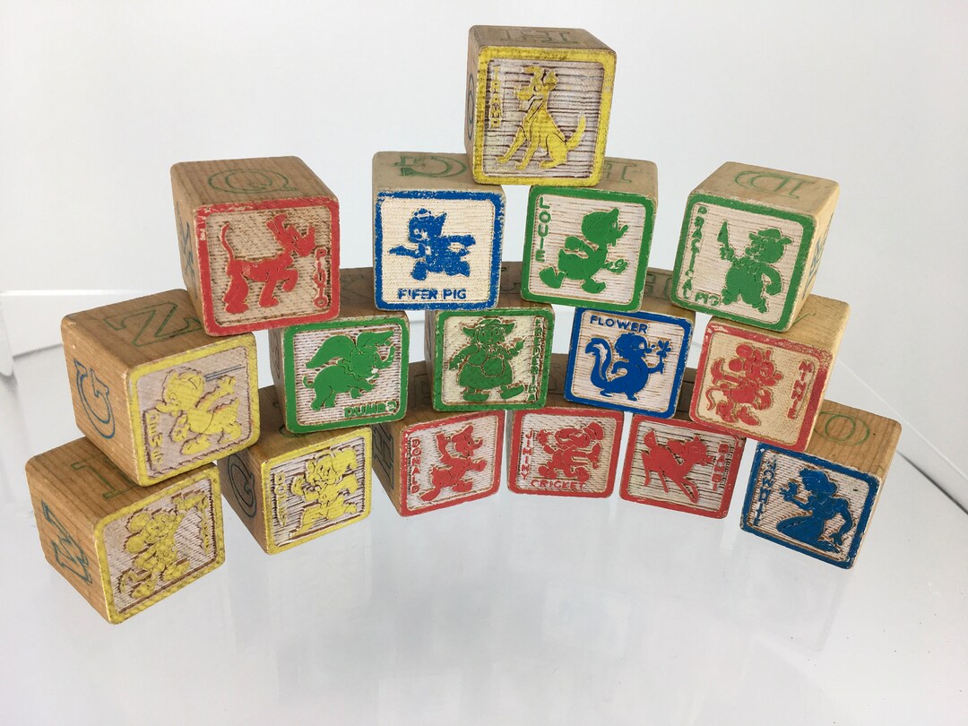 Vintage Wooden Disney Alphabet 1 1/4” Blocks Children’s Blocks. Child’s ...