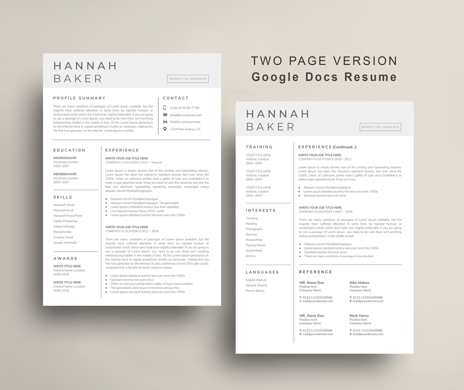 Google Docs Resume Template, Google CV Template, Modern Google Docs ...