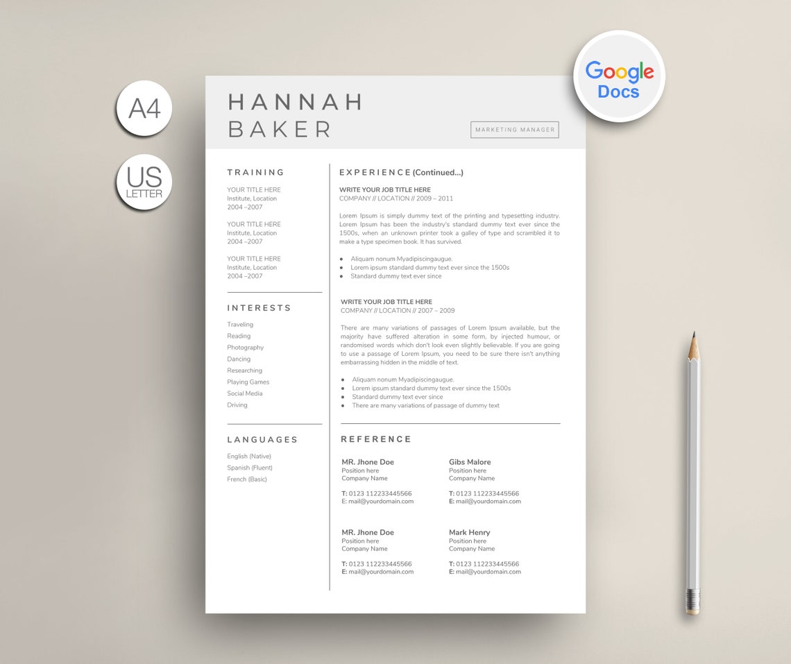 Google Docs Resume Template, Google CV Template, Modern Google Docs ...