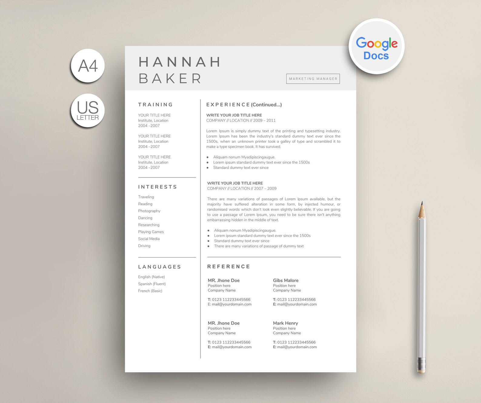 Google Docs Resume Template, Google CV Template, Modern Google Docs ...