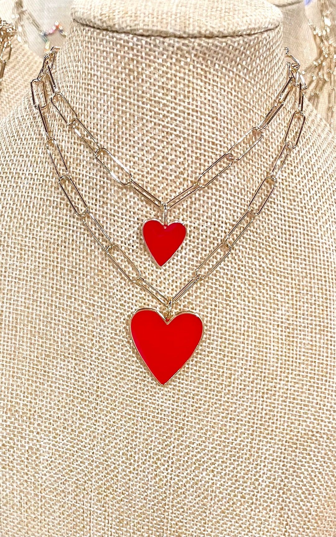 Red Enamel Heart on a Paperclip Chain - Etsy