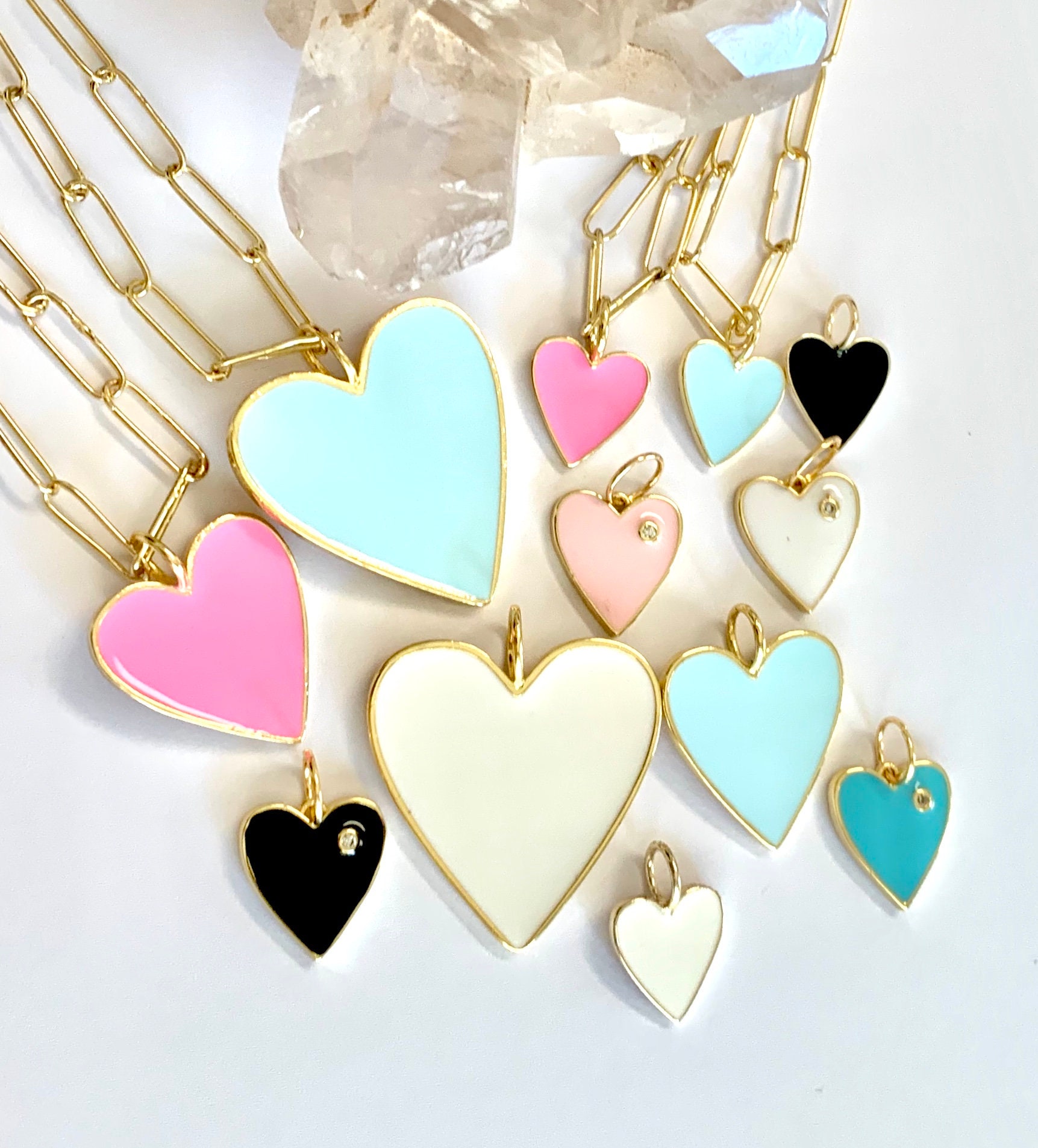 LARGE Enamel Heart on Paperclip Chain. - Etsy