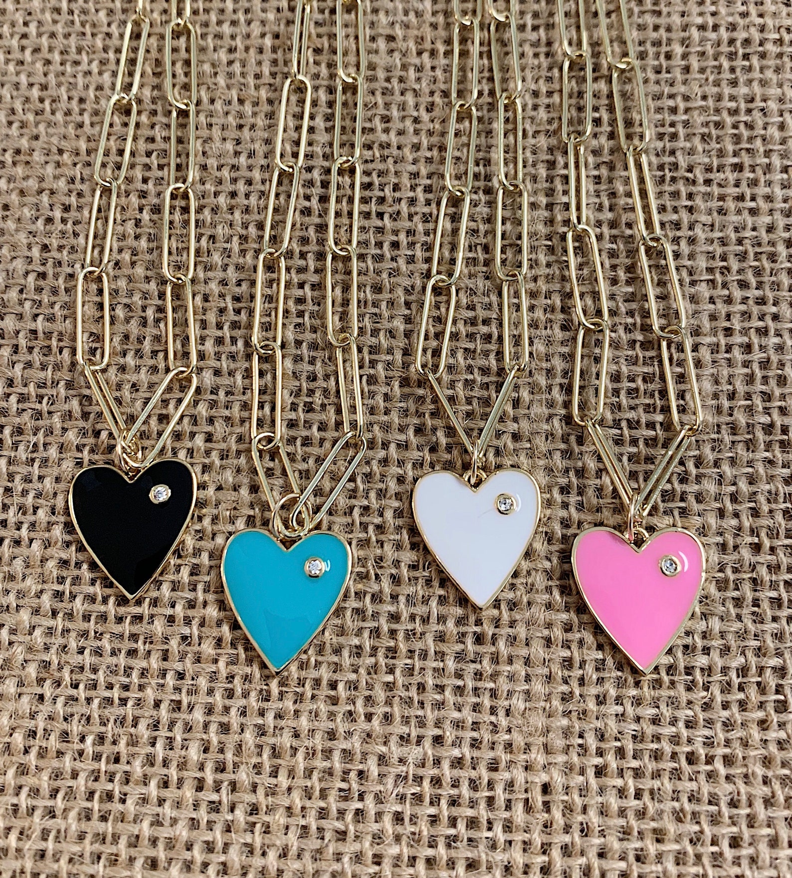 Enamel Heart on Paper Clip Chain - Etsy