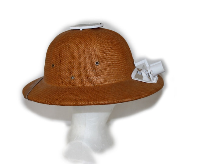 Vintage Hat Safari Pith Helmet Solar or Battery Powered Fan Cooled Pith ...