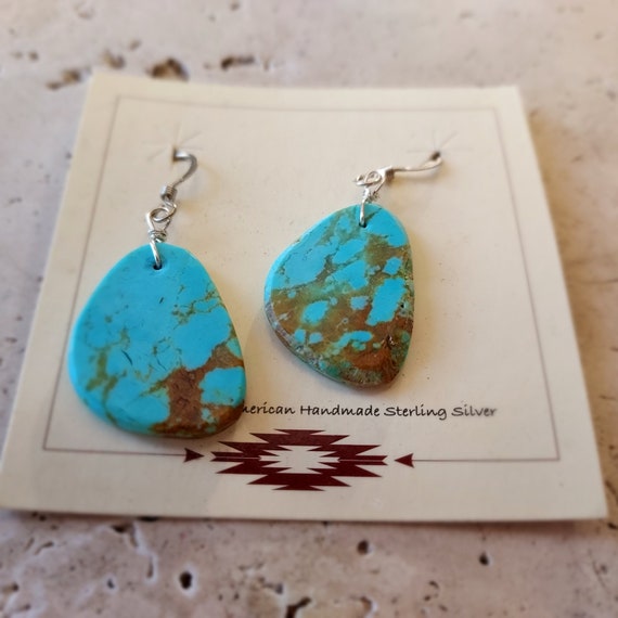 Handmade Turquoise Native American Dangle Earrings - Gem