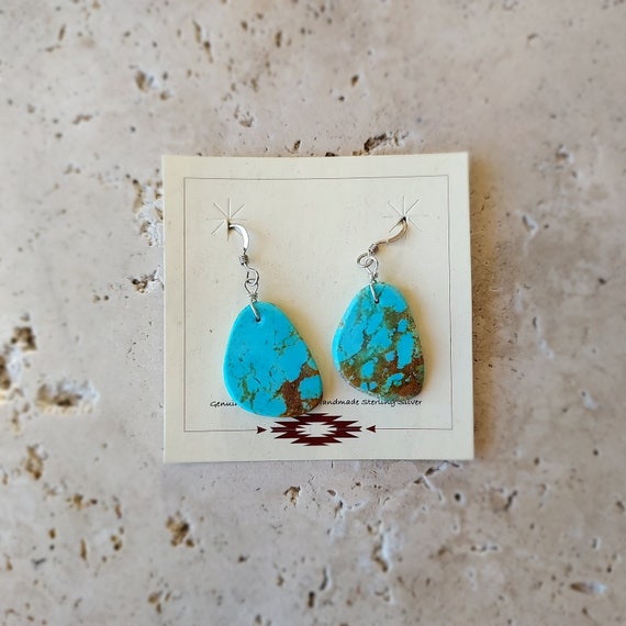 Handmade Turquoise Native American Dangle Earrings - Gem