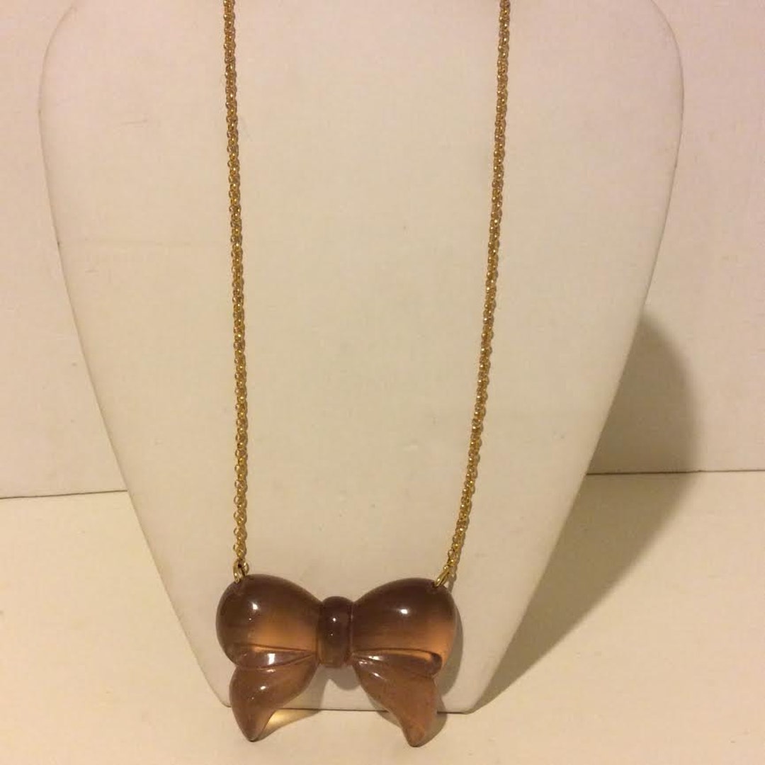 Sweet Large Brown Resin Bow and Gold Link Necklace - Etsy