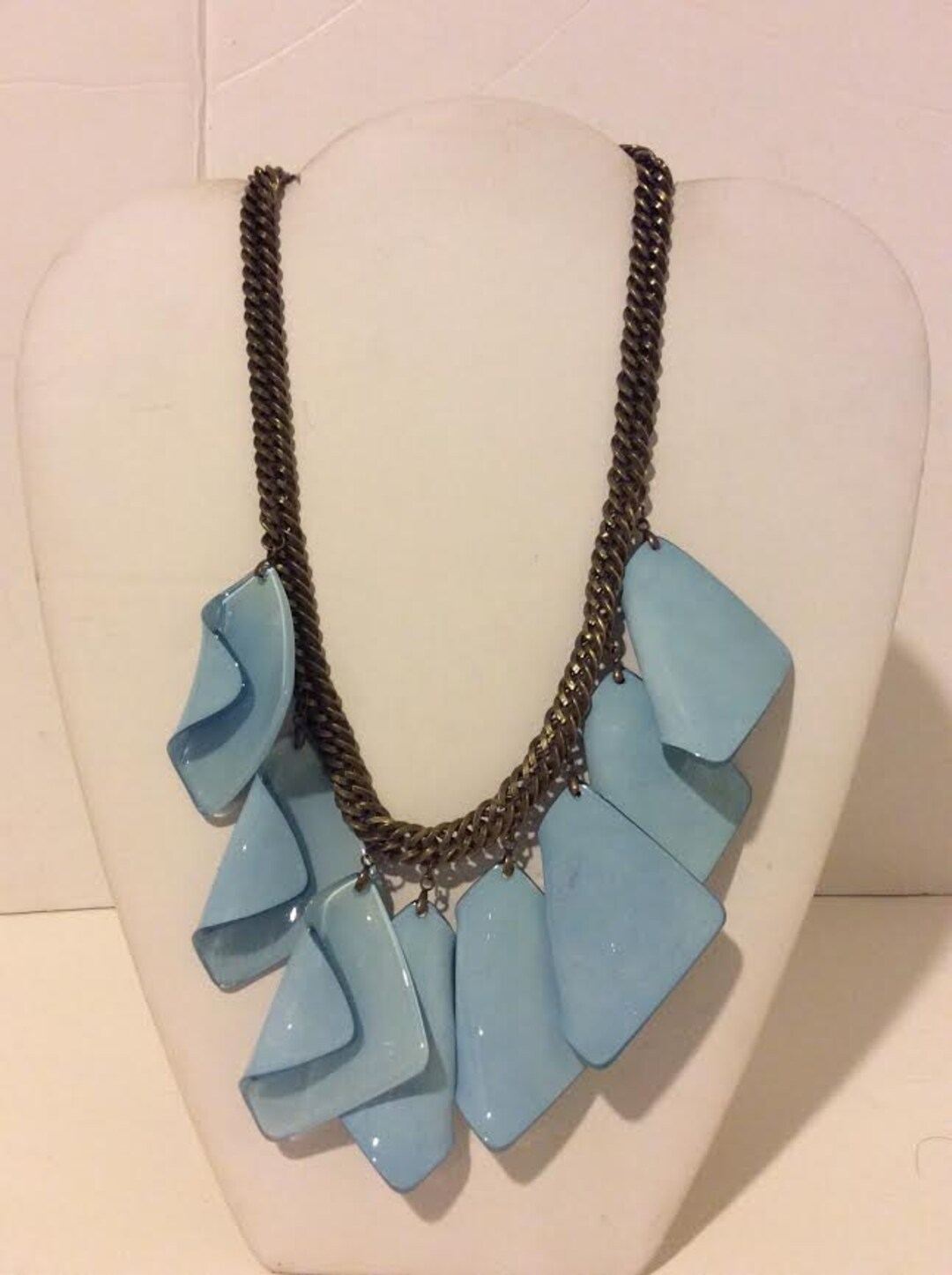 Light Blue and Bronze Resin Chunky Link Unique Necklace - Etsy