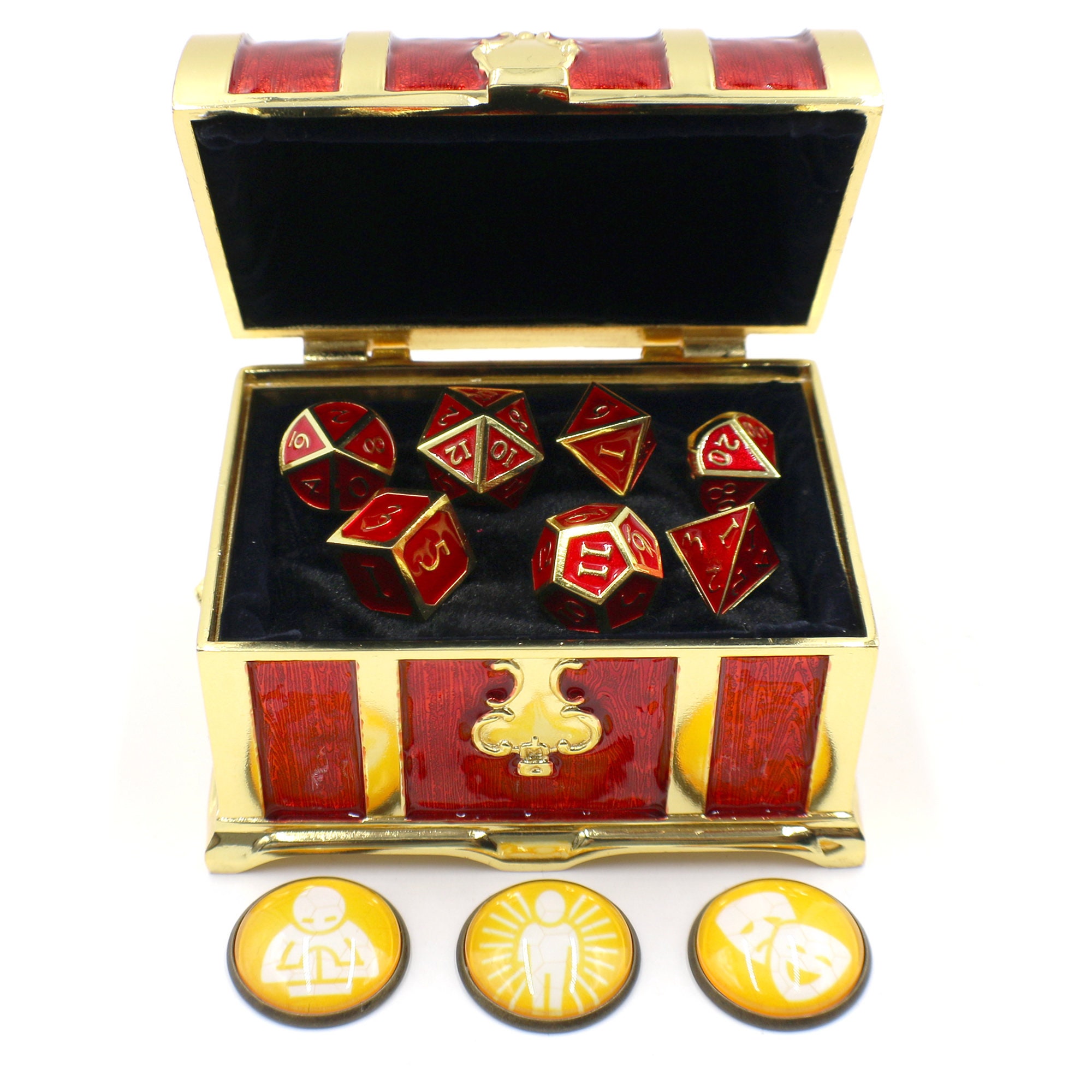 D&D Dice Chest With Matching Metal Dice and Inspiration Tokens | Etsy