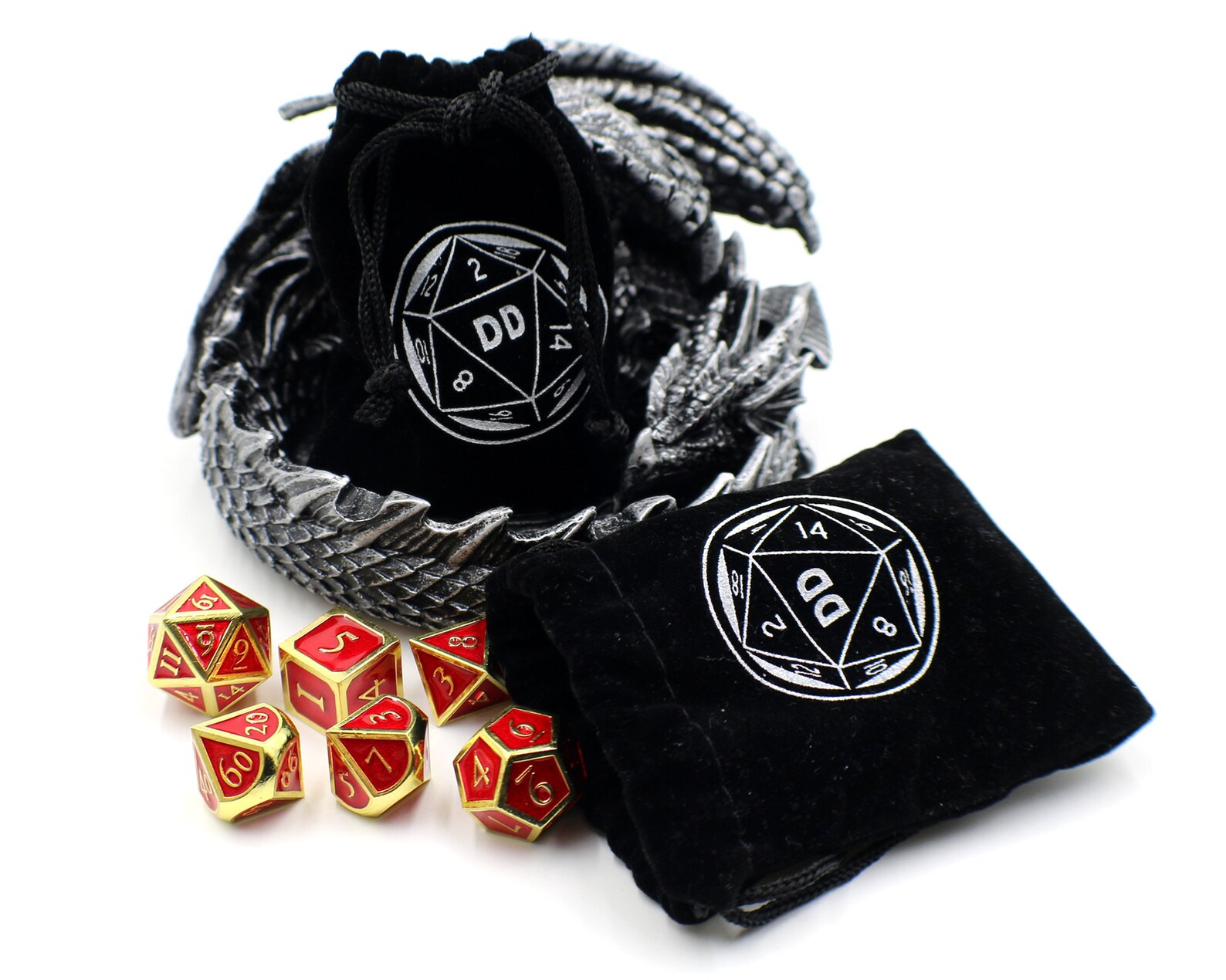 Dragon D&D Dice Container With Metal D20 Set and Crystals - Etsy