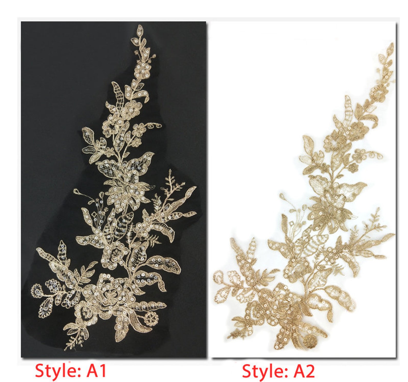 Gold Sequins Embroidered Bridal Dress Applique Costume Lace - Etsy