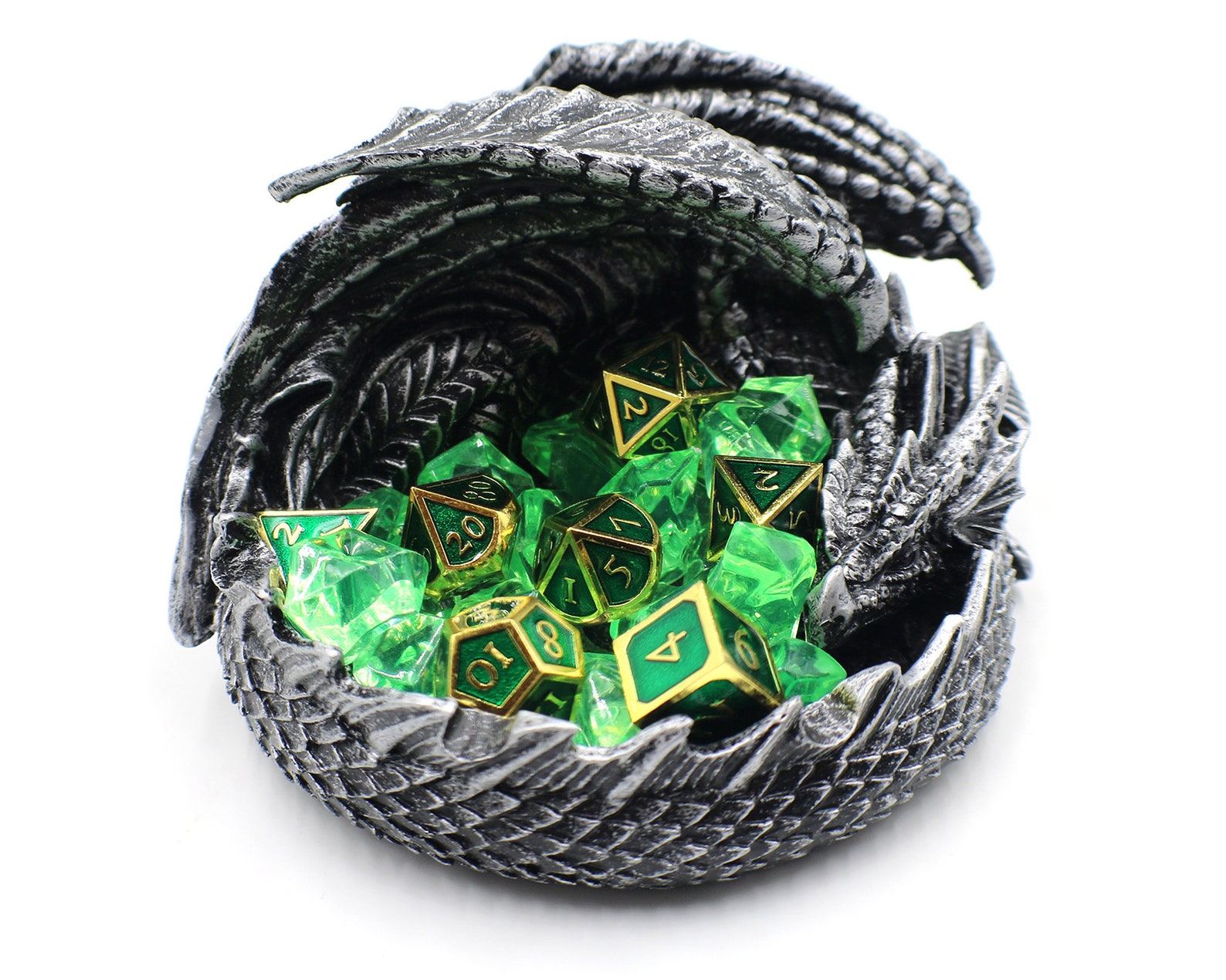 Dragon D&D Dice Container With Metal D20 Set and Crystals - Etsy