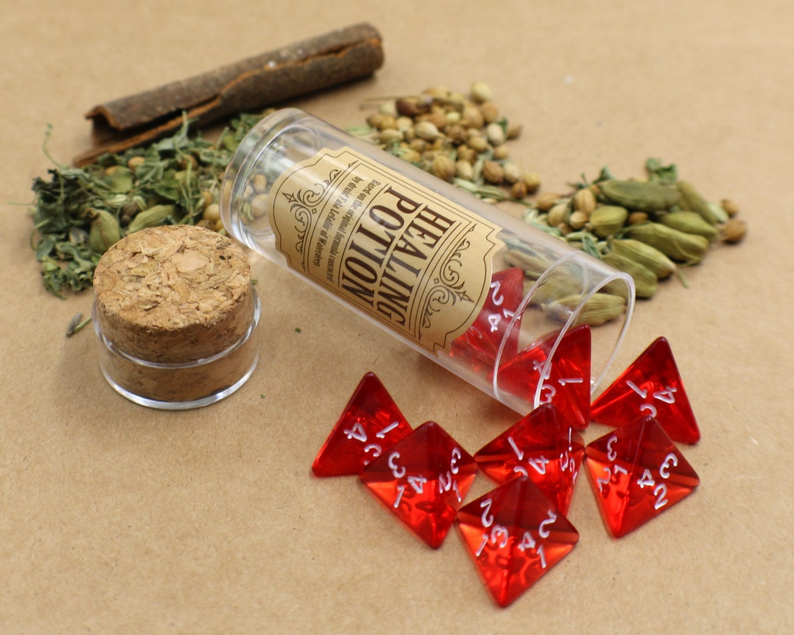 D&D Healing Potion With Red D4 Dice - Role Play Accessory - Etsy