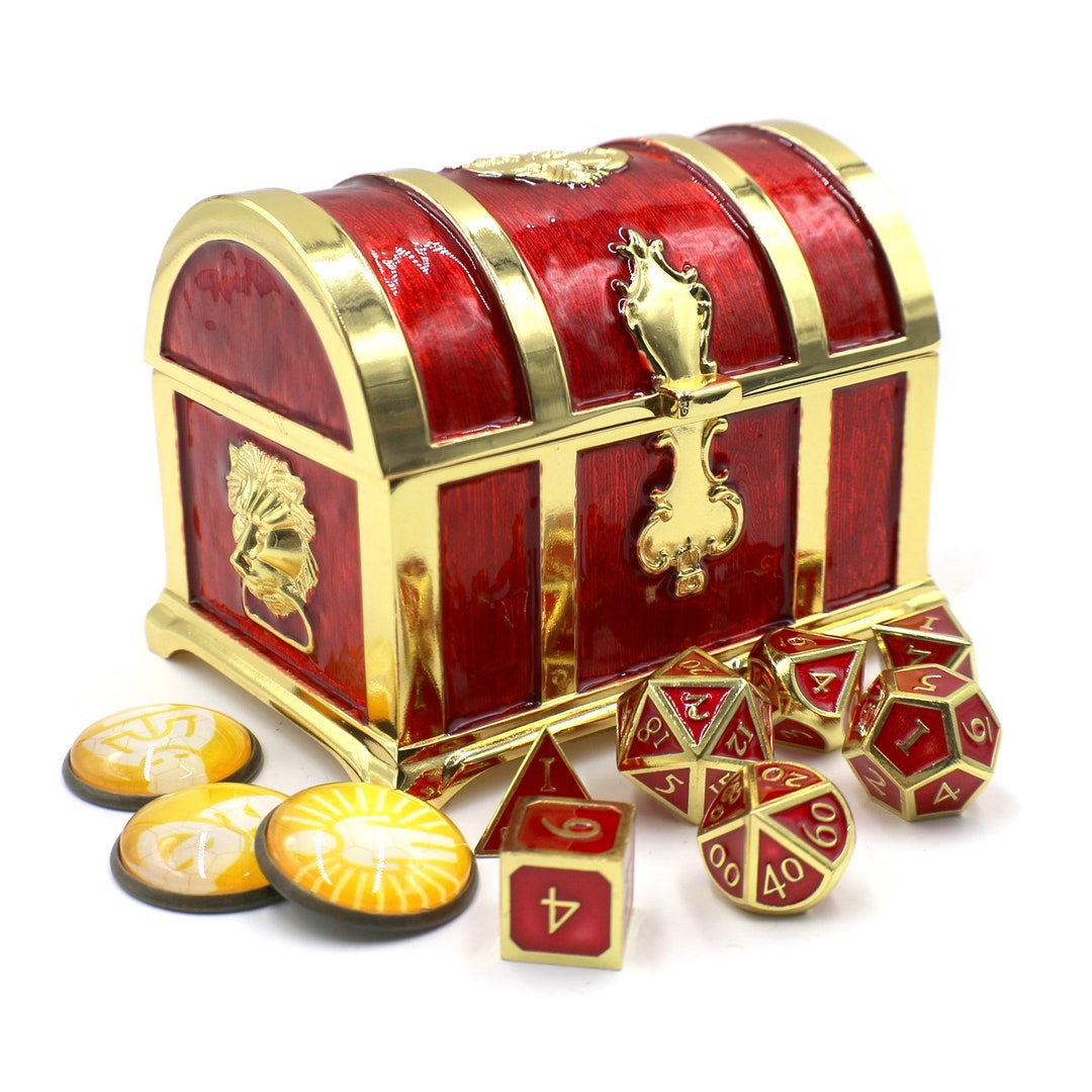 D&D Dice Chest With Matching Metal Dice and Inspiration Tokens - Etsy