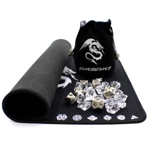 Satin Metal Dice Set With D&D Play Mat, Dice Bag and Counters - Etsy ...