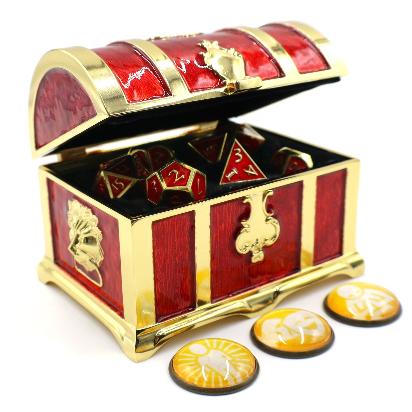 D&D Dice Chest With Matching Metal Dice and Inspiration Tokens | Etsy