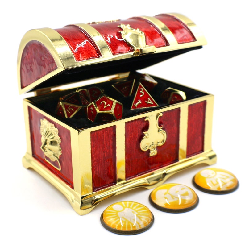 D&D Dice Chest With Matching Metal Dice and Inspiration Tokens - Etsy