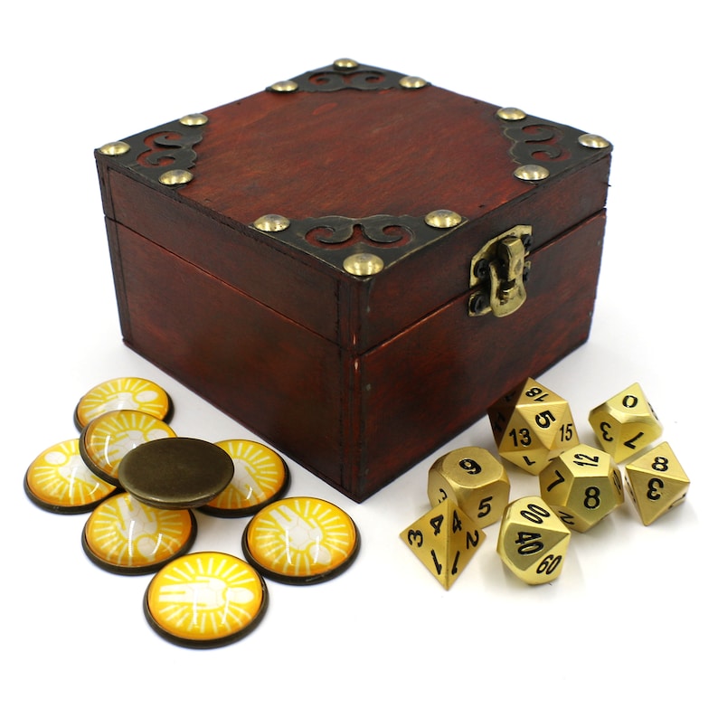 D&D Gift Set Dice Chest With Gold D20 Dice Set and | Etsy