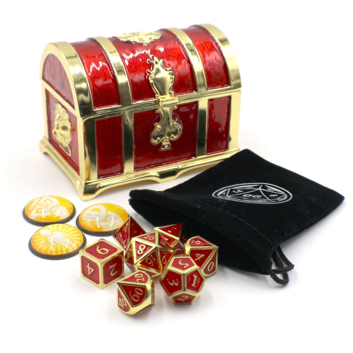 D&D Dice Chest With Matching Metal Dice and Inspiration Tokens - Etsy