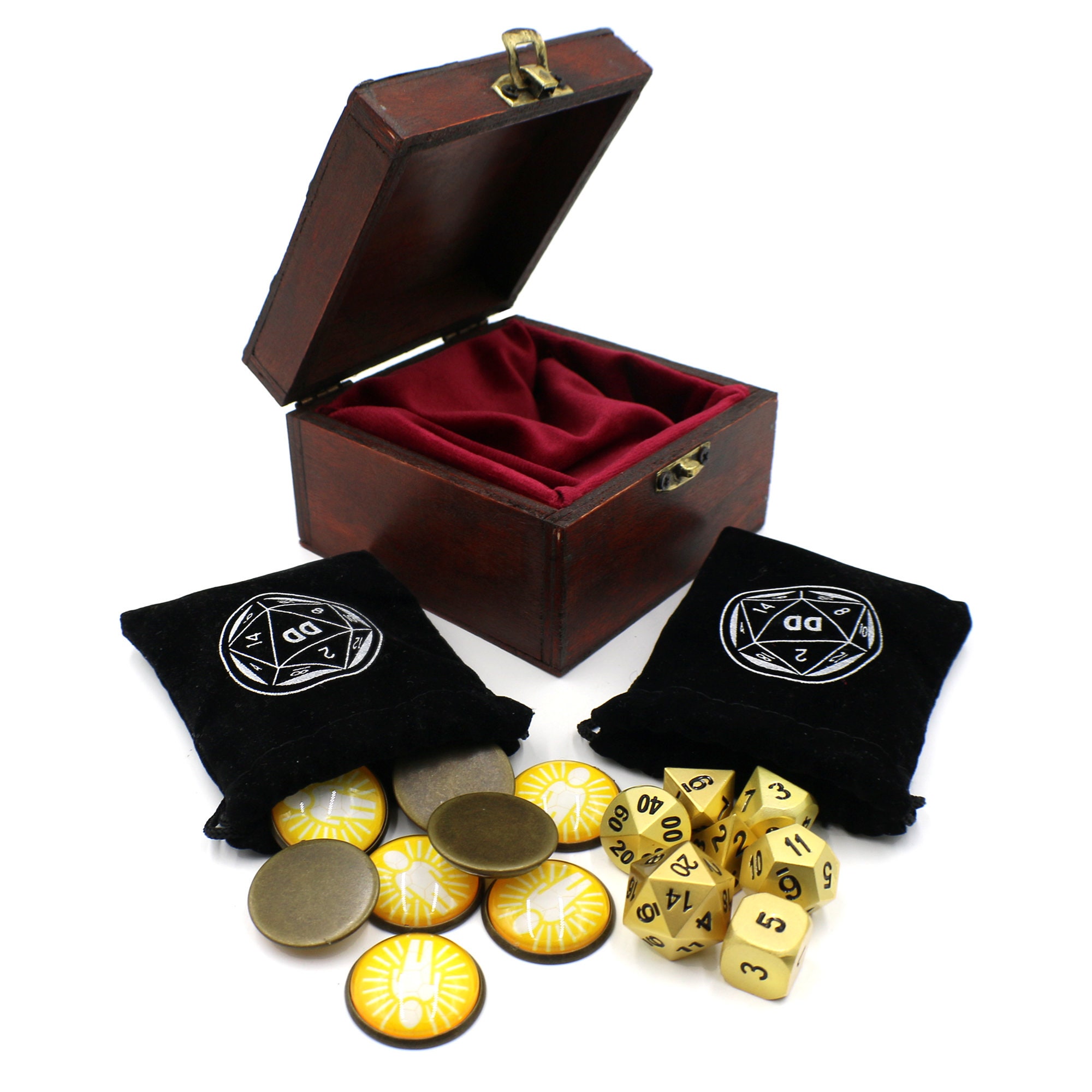 D&D Gift Set Dice Chest With Gold D20 Dice Set and - Etsy