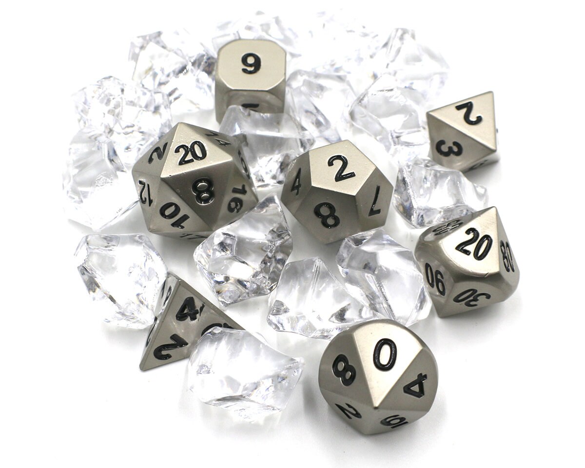 Satin Metal Dice Set with D&D Play Mat Dice Bag and Counters | Etsy