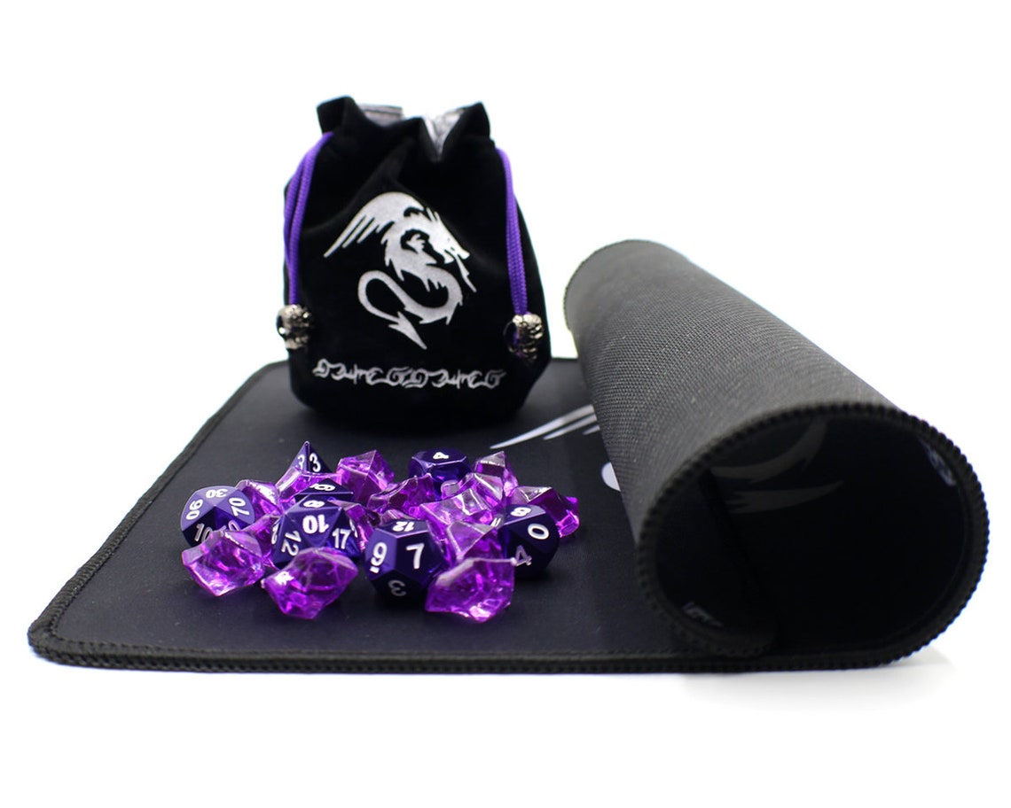 Dnd Metal Dice Set With Play Mat Dice Bag and Counters | Etsy