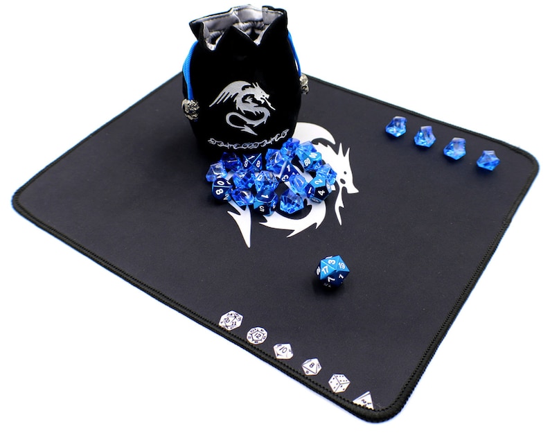 D20 Metal Dice Set With Play Mat Dice Bag and Counters Blue | Etsy