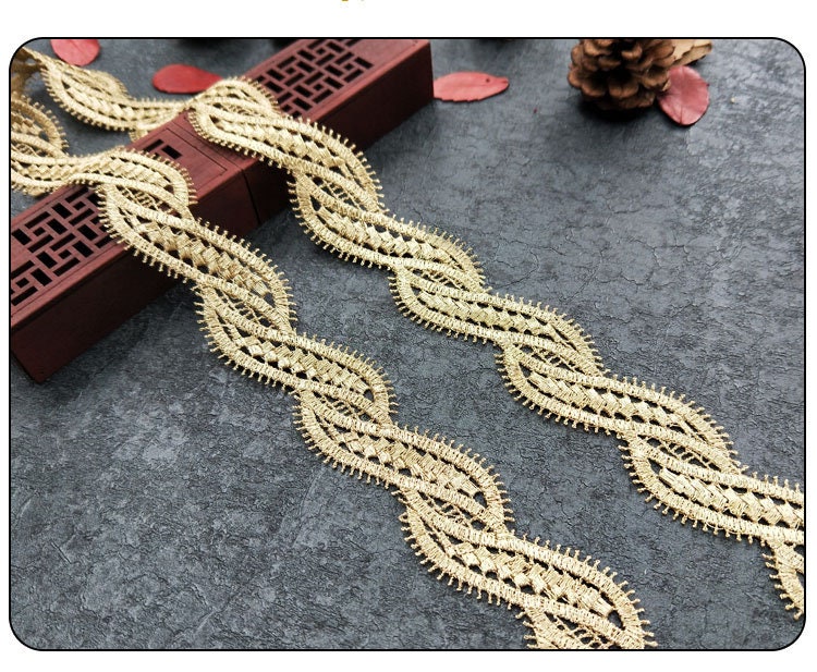 Gold Embroidered Ribbon Decorative Border Lace Trim | Etsy