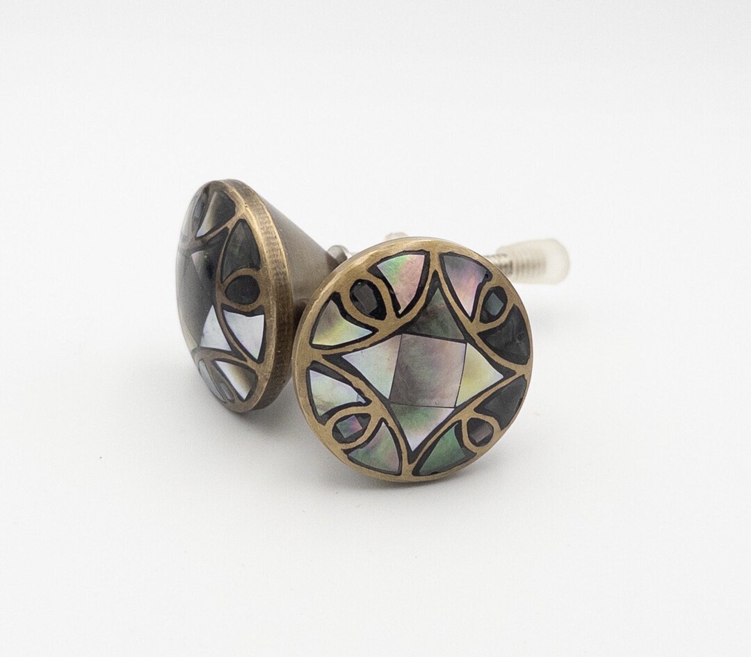 Mother of Pearl Knobs / Antique Brass With Ebony Shell Drawer ...