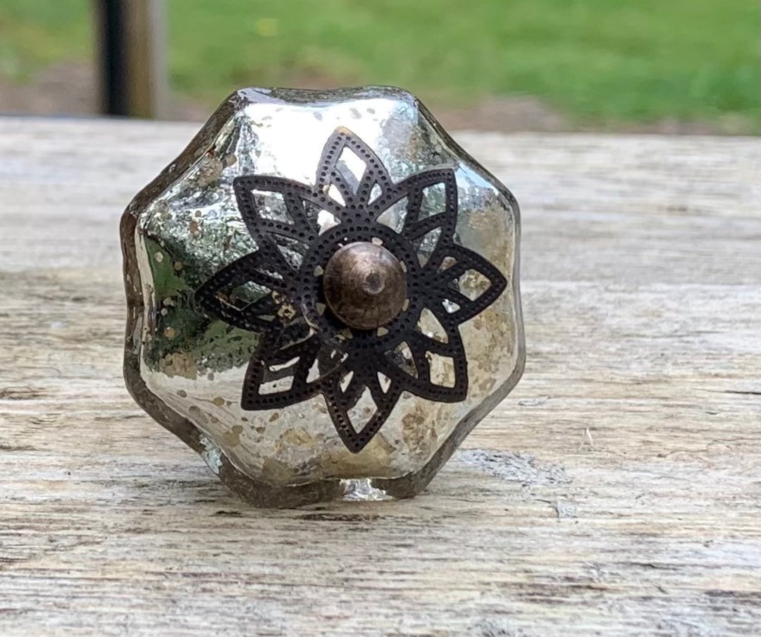 Mercury Glass Knob, Drawer Knob, Dresser Pull, Cabinet Knob, Distressed ...