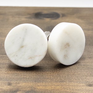 White Stone Cabinet Knob With Veining, Dresser Knob, Drawer Pull, Natural Marble Granite Style ...