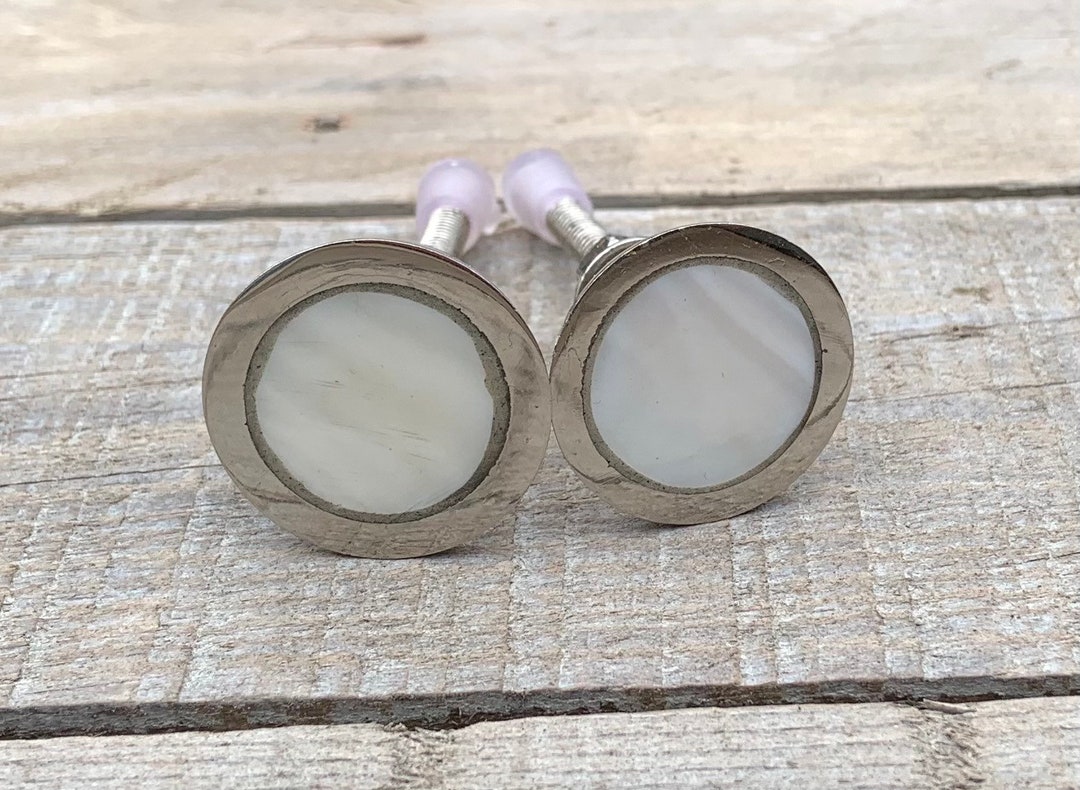Brass Shell Cabinet Knobs, Drawer Knobs, Silver Accent Mother of Pearl ...