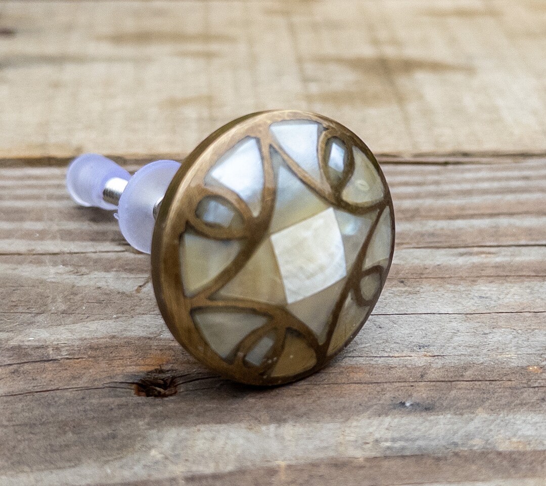 Antique Brass Mother of Pearl Drawer Knobs / Cupboard Cabinet - Etsy