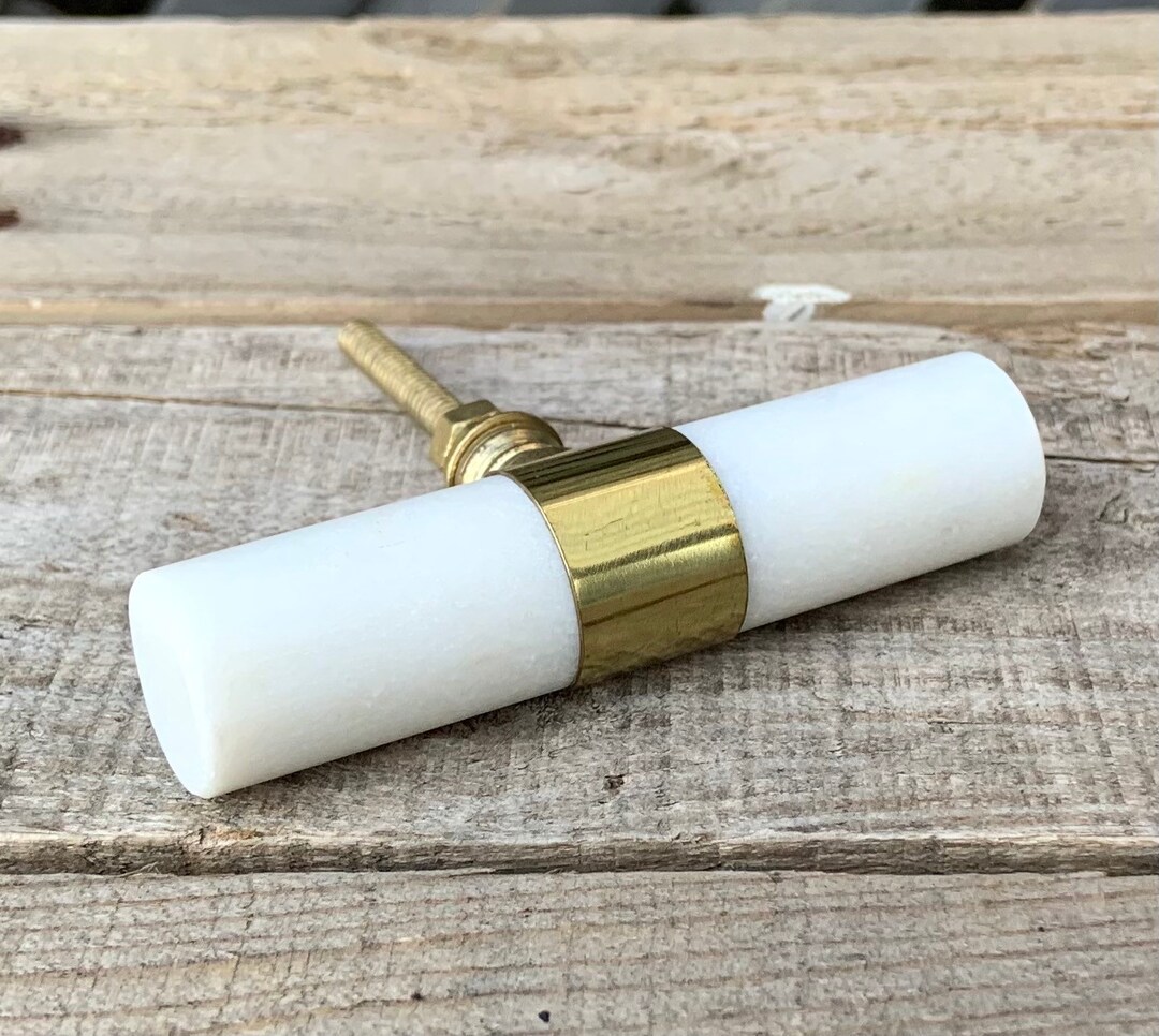 Stone Handle, Marble White Cabinet Knobs With Brass, Drawer Pulls ...