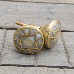 Mother of Pearl Drawer Knobs , Distressed Brushed Gold Cupboard Door ...