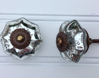 Silver Glass Knob Dresser Drawer Pull Mercury Mirror Cabinet | Etsy