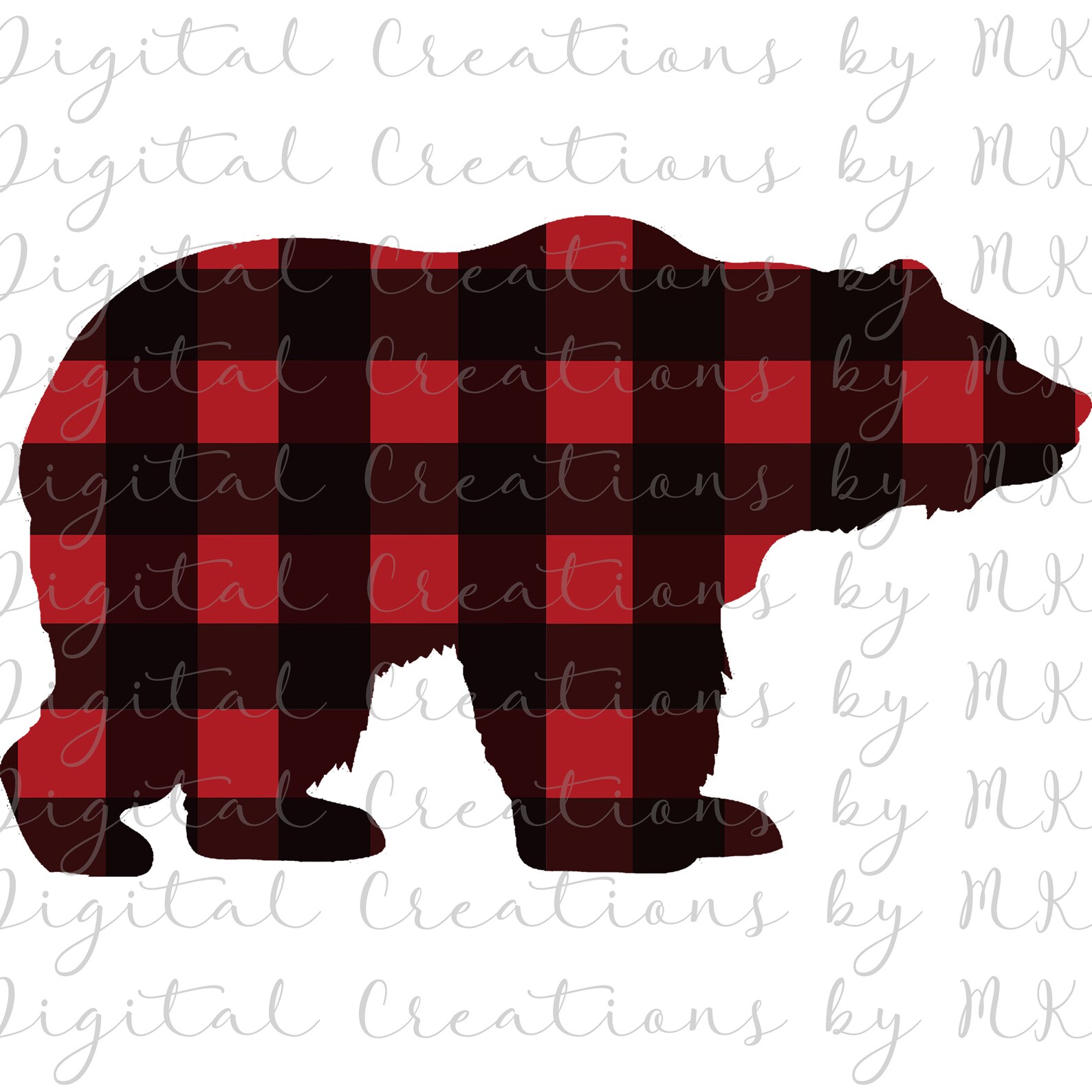 Red Buffalo Plaid Bear Clipart PNG File 300 Dpi Decal - Etsy