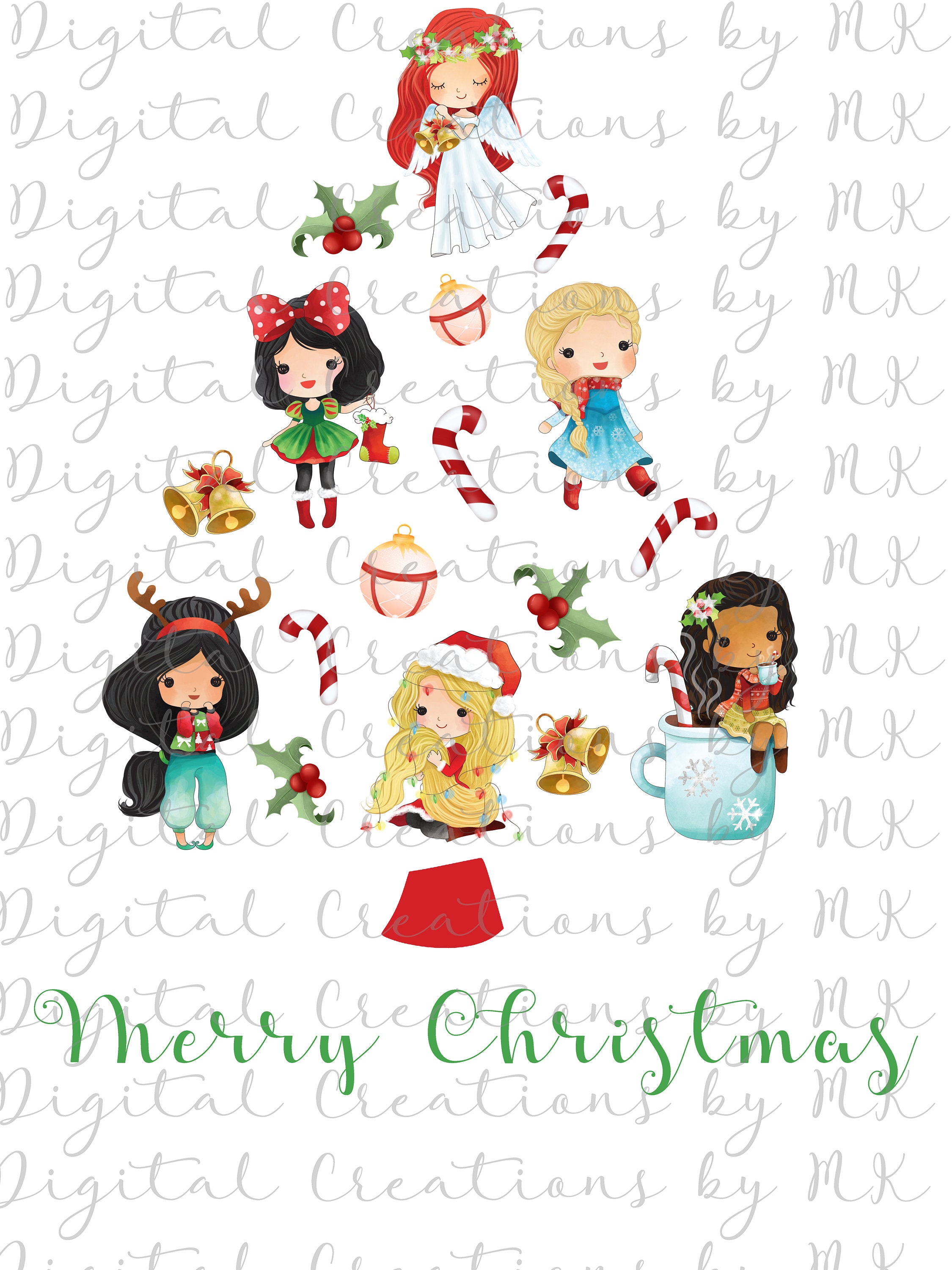 Princess Christmas Tree Decal, PNG 300 Dpi, Instant Download - Etsy