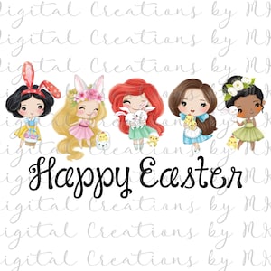 Happy Easter, Princesses, PNG 300dpi, Digital File, Watercolor, Instant ...