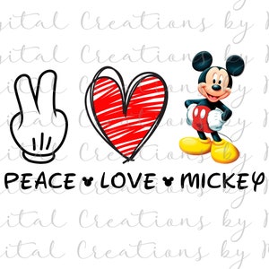 Peace Love Mickey PNG 300dpi, Digital File, Sublimation, Instant ...