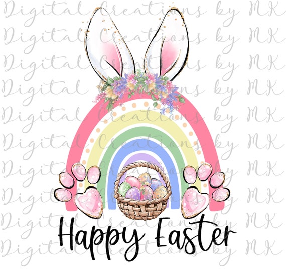 Happy Easter Rainbow Bunny PNG 300dpi Digital File | Etsy