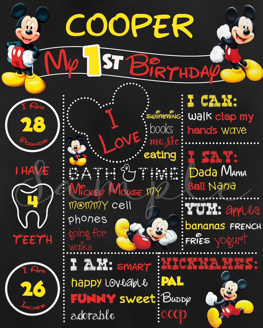 Personalized Mickey Mouse Birthday Chalkboard Sign ***DIGITAL ITEM ...