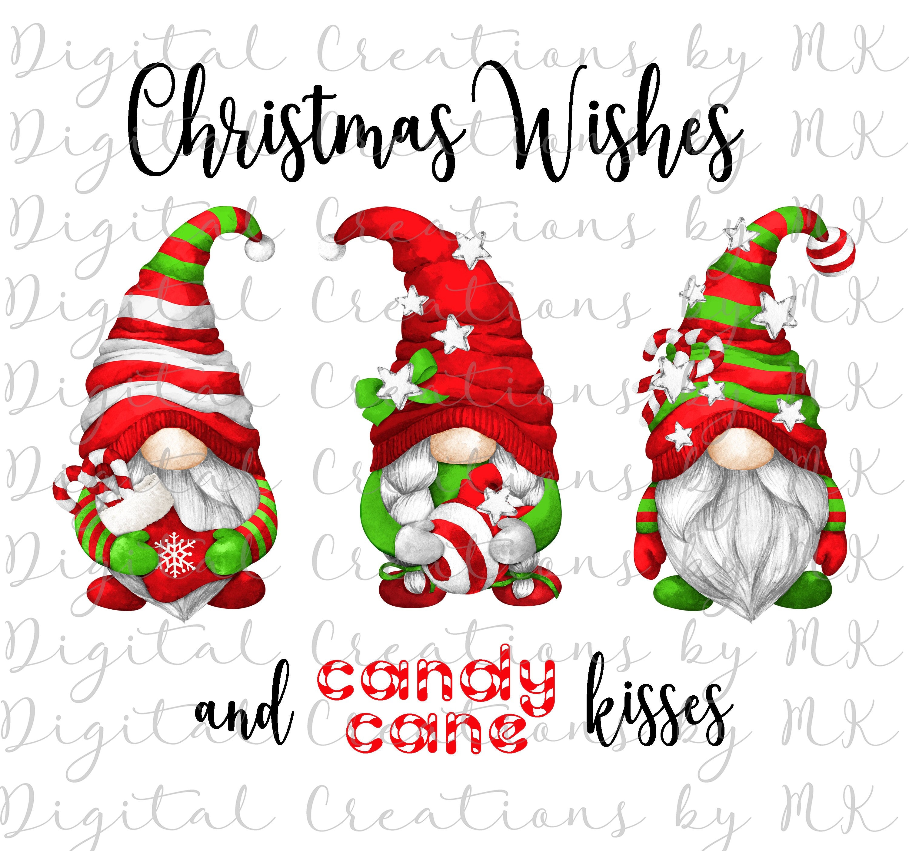 Gnome Christmas Wishes and Candy Cane Kisses, PNG File 300 Dpi ...