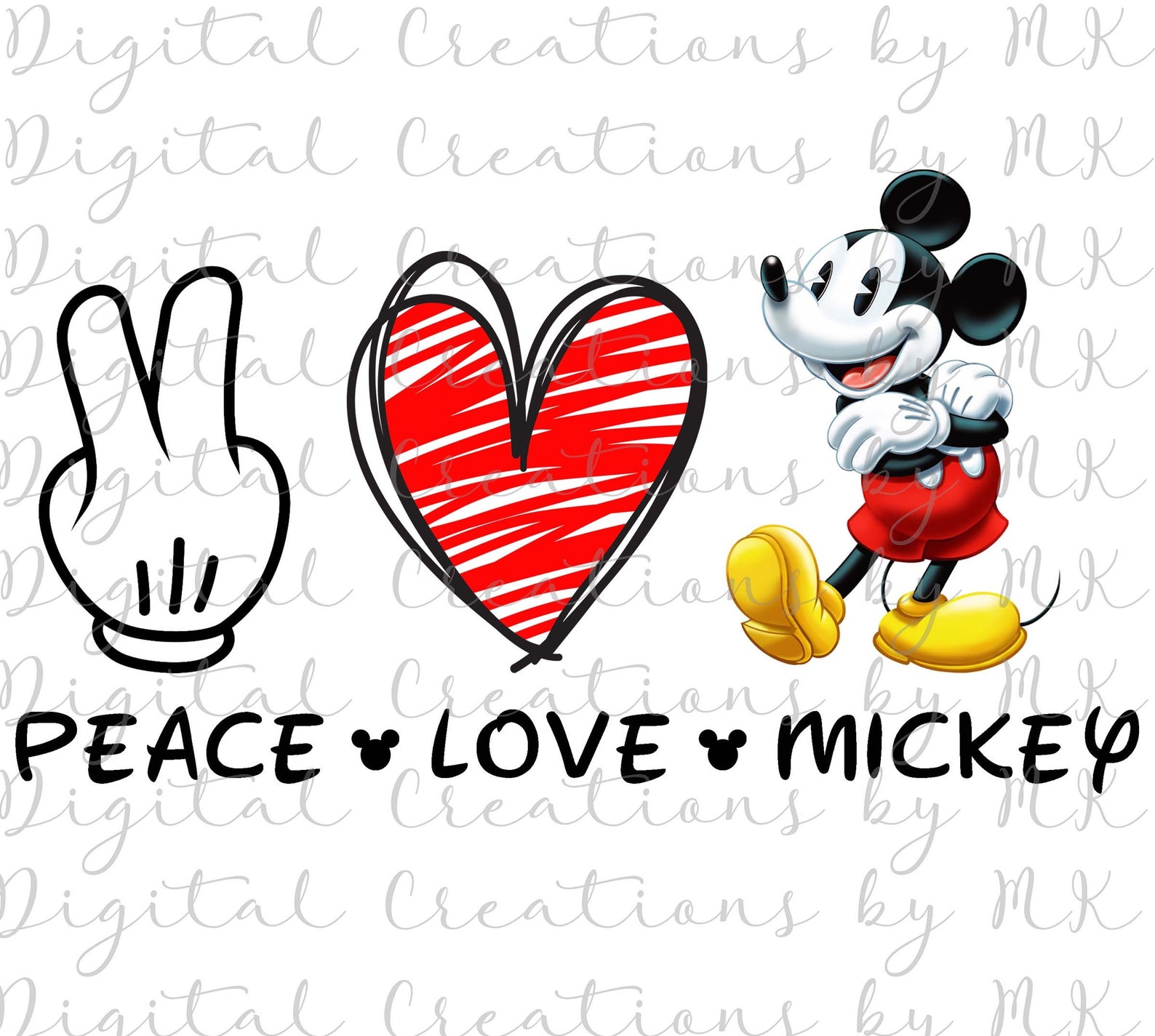 Mickey Mouse Peace Love Mickey PNG 300dpi JPG Digital Files | Etsy