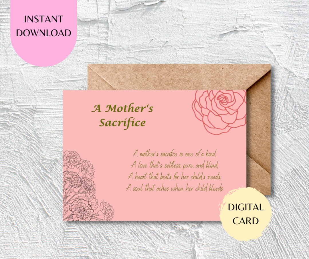 A Mother's Sacrifice Floral Mother's Day Card Printable Poem for Mom ...